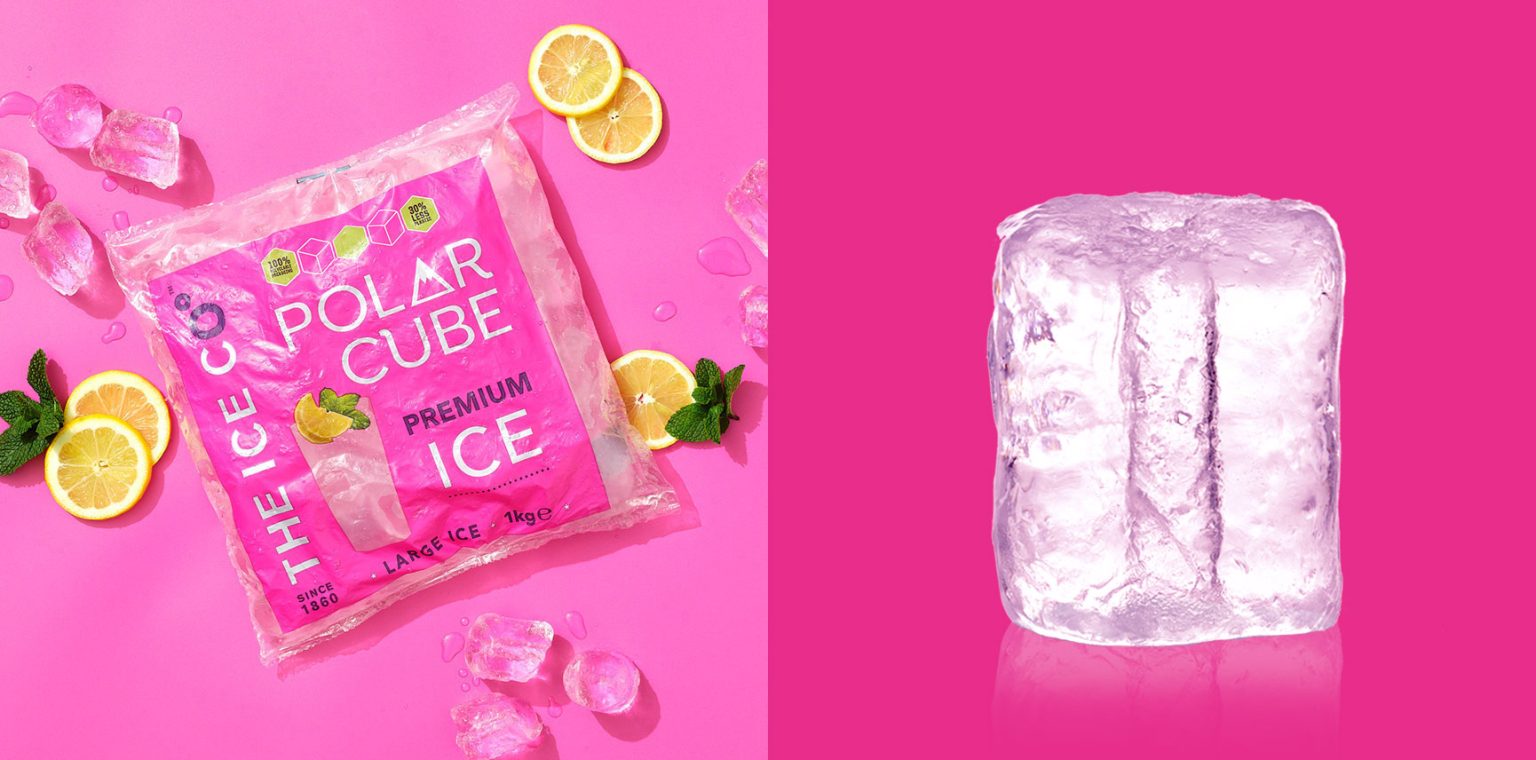 Super Cubes, extra large slow melting ice made with spring water